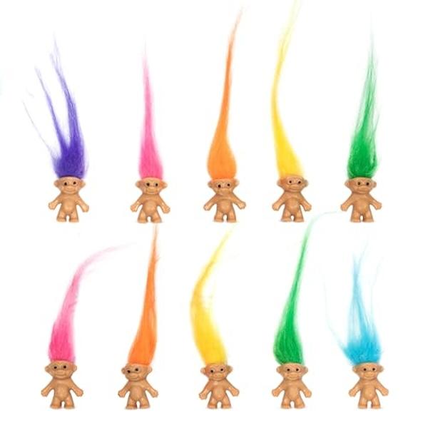 10 mini trolls de la suerte de pelo largo, colores surtidos, cuerpo de ...