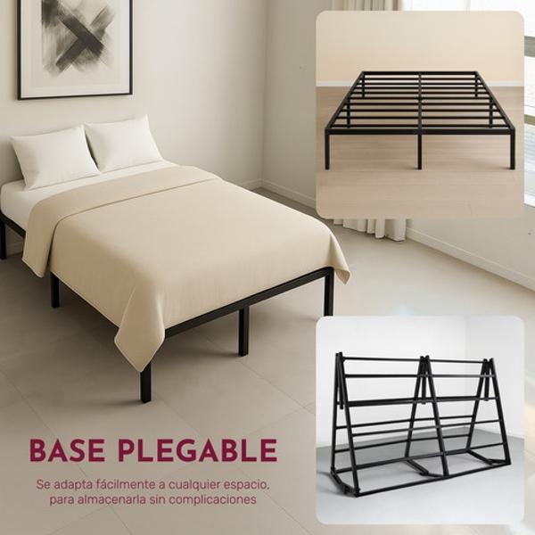 Base Cama Matrimonial Box Plegable Metal Acero Soporta 250kg Houzer.