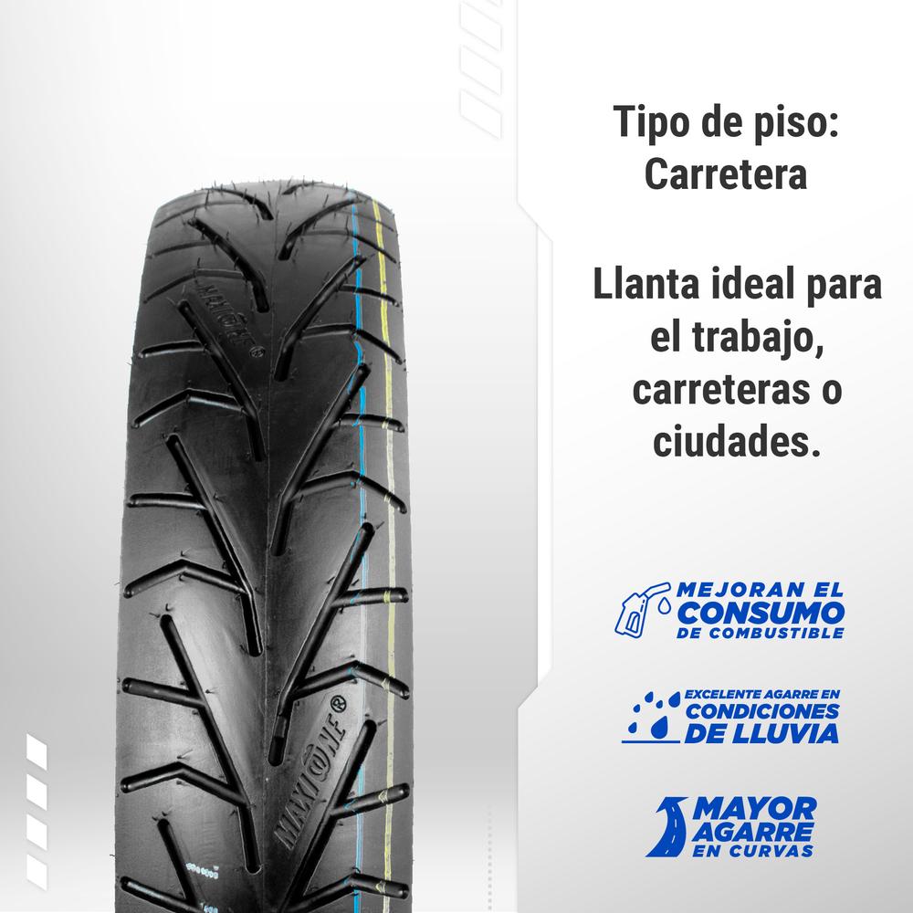 Llanta 100/80-17 para moto uso sin camara tubeless front 58P P6173 Motometa