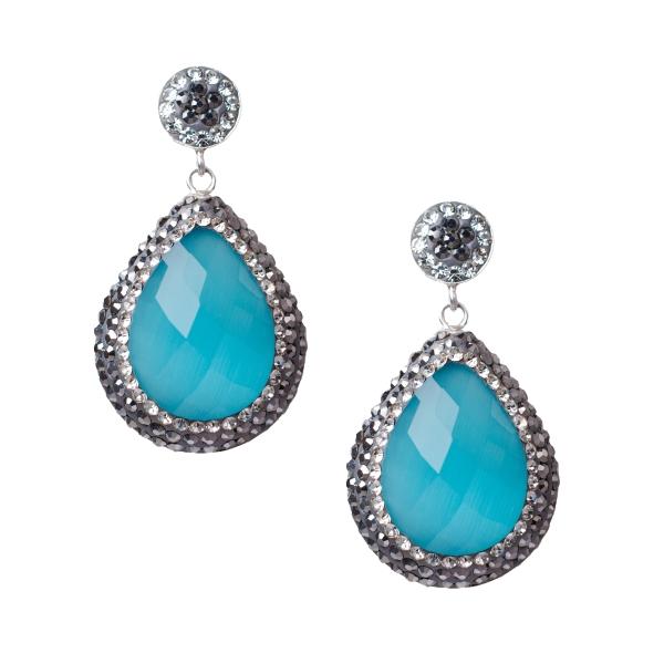 Aretes turcos cortos Queen Farah de Plata 925, con baño de Rodio, gema ...