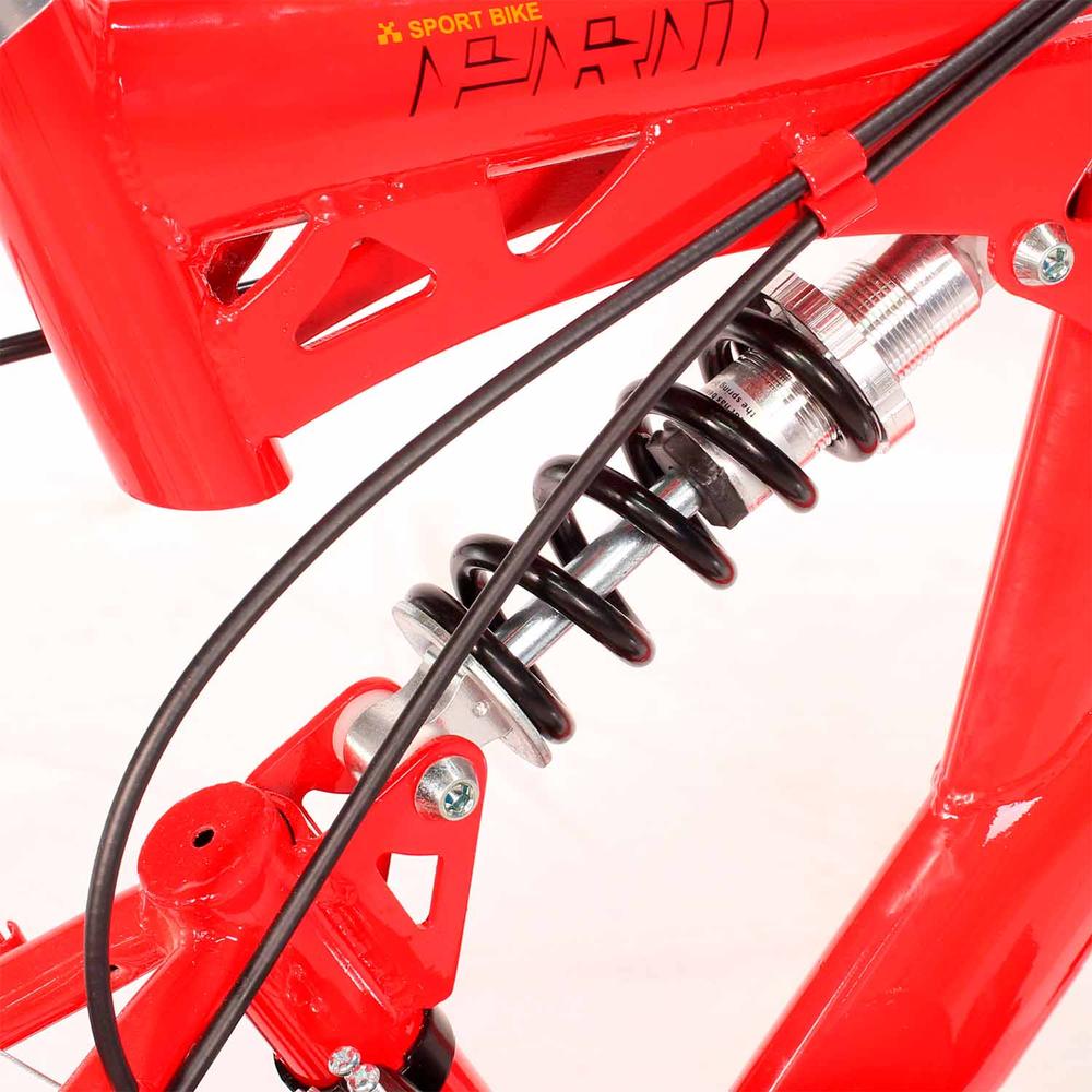 Bicicleta R20 doble suspension roja 18 velocidades Ryno