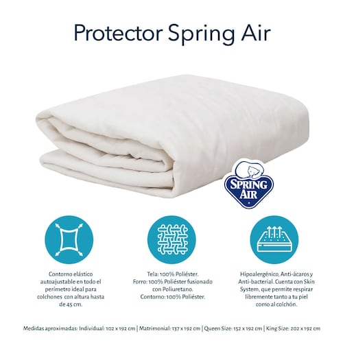 Protector Queen Size Spring Air Ultra Blanco con Sábanas Softy Platino ...