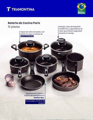 Bateria de cocina Tramontina Paris color gris plomo 7 piezas