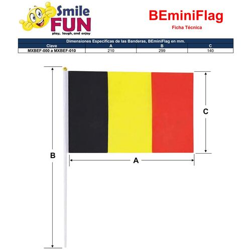 Mini Bandera MXBEF-000 1Pza Bélgica 14x21cm Tela Poliéster Asta ...