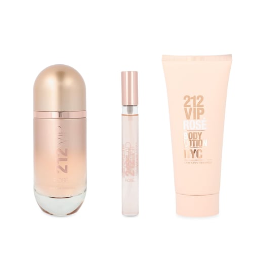 SET PERFUME MUJER 212 VIP ROSE 80 ML EDP + BODY LOTION 100 ML + MINI 10 ...