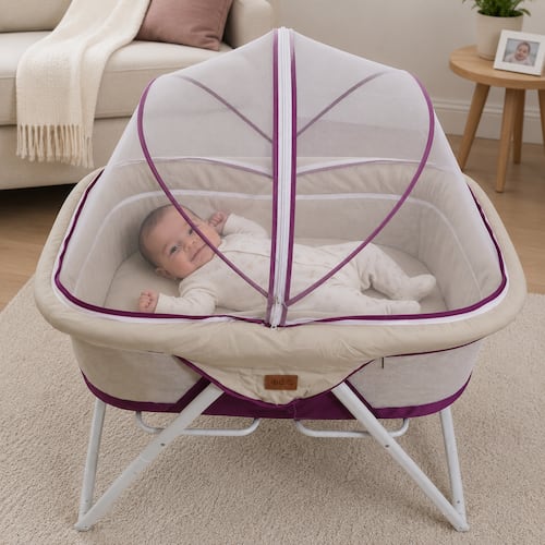 Cuna Moises AEIOU Velo Mariposa Morada