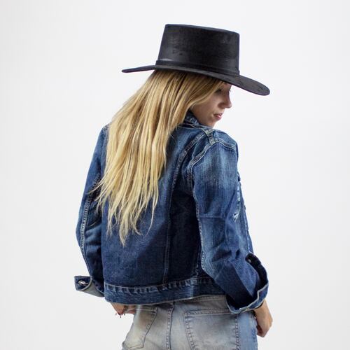 Chamarra Crop de Mezclilla Azul Medio para Mujer Edward’s