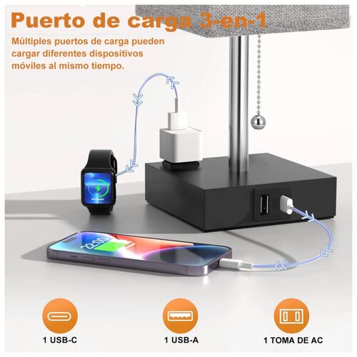 Lámparas De Buró Escritorio Led 3 Colores Con Foco Y Usb-c Beige