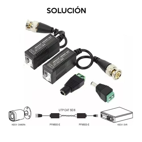 5 Pares Balun Hd Para Cctv Y 5 Par Conectores Corriente Negro