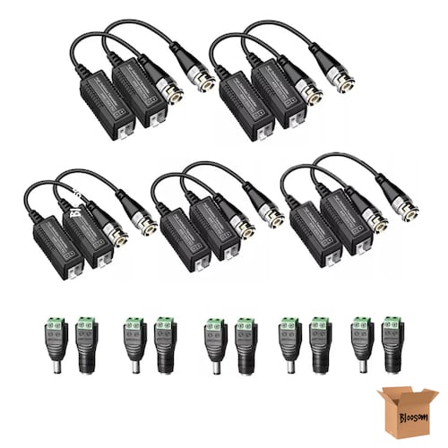 5 Pares Balun Hd Para Cctv Y 5 Par Conectores Corriente Negro