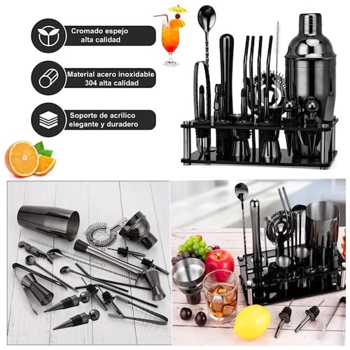 750ml Kit De Coctelería 20 Piezas Shaker Cocktail Bar Set Negro