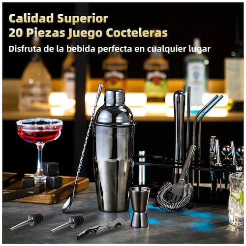 750ml Kit De Coctelería 20 Piezas Shaker Cocktail Bar Set Negro