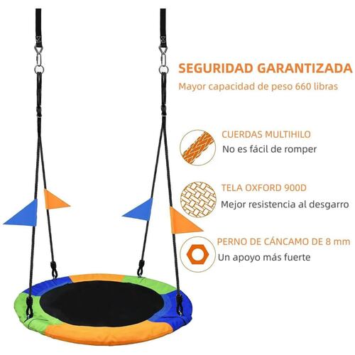 Asiento Columpio Redondo Para Niños Árbol Exteriores 100cm Multicolor