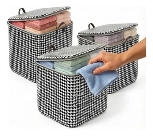 3 Bolsas Organizador Ropa Almacenamiento Blanco Negro