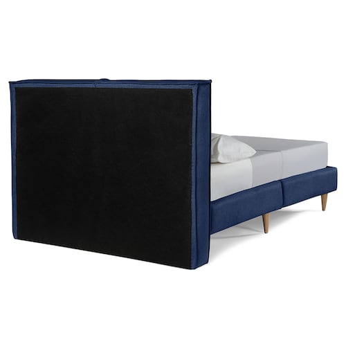 Base cama Queen Makora Luma Color Azul Tela Acolchonada tipo Lino