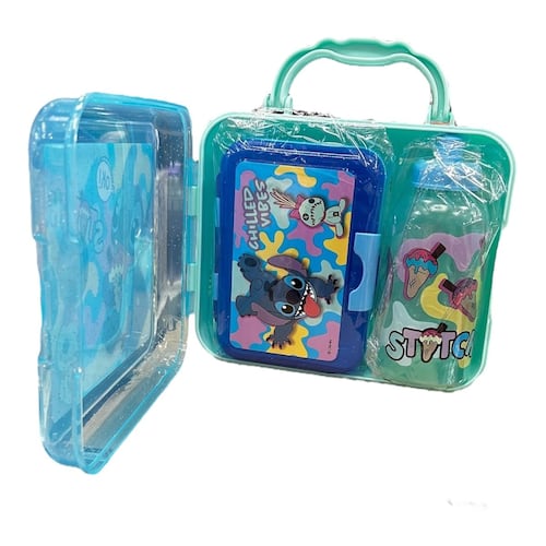 Lonchera De Plástico Juego 3 Pizas Diseño Stitch