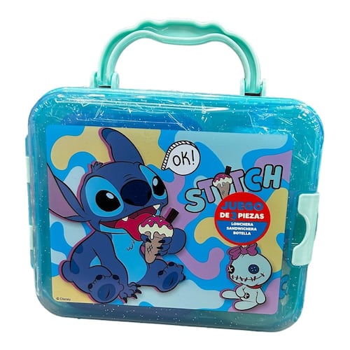 Lonchera De Plástico Juego 3 Pizas Diseño Stitch