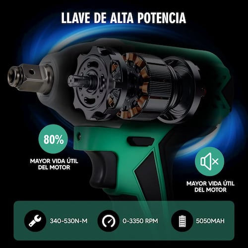 Pistola De Impacto Inalámbrica Llave Eléctrica Taladro 2pila verde