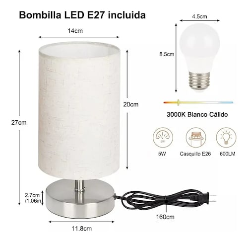 Lámparas De Buró De Escritorio De Noche Lampara Led De Mesa plata