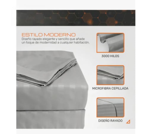 Juego De Sábanas Matrimonial 3000 Hilos Suave Diseño Rayado 4 Piezas ...