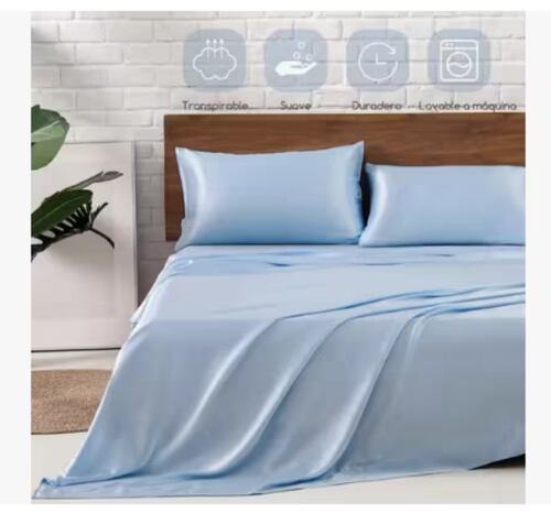 Sábana Lujosa De Satín Matrimonial Modelo Azul Claro