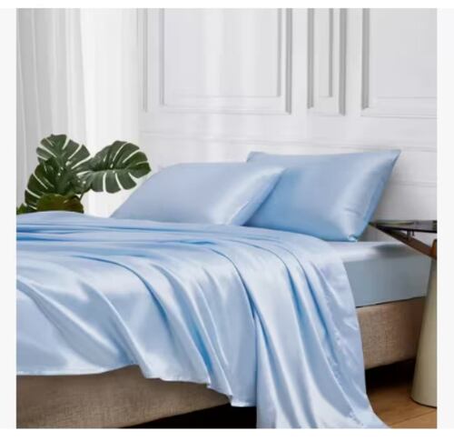 Sábana Lujosa De Satín Matrimonial Modelo Azul Claro
