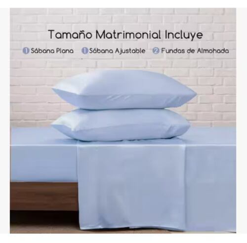 Sábana Lujosa De Satín Matrimonial Modelo Azul Claro