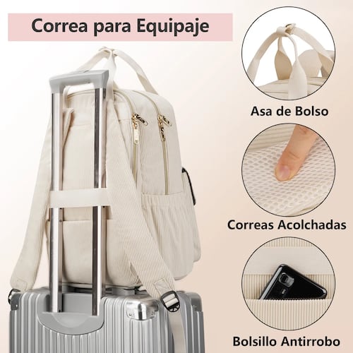 Mochila Urbana 30 L Portalaptop 15.6 Mujer Color Beige Diseño De La ...