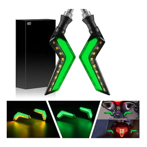 Par Direccionales Led Moto Luces Señal Giro Secuencial Verde Amarillo