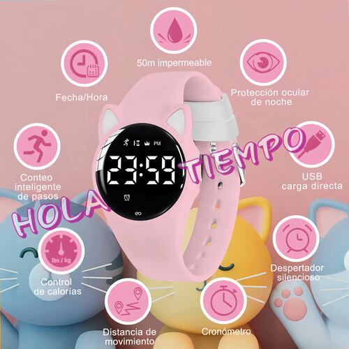 Reloj Digital Recargable Deportivo Multifunción Rosa Chicle