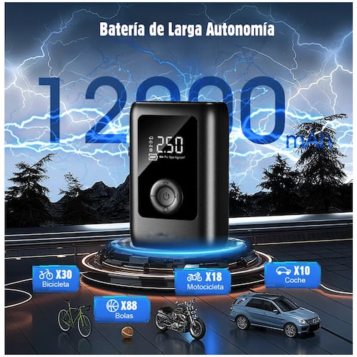 Bomba De Aire Inalámbrica Para Inflar Llantas De Auto Y Moto Negro