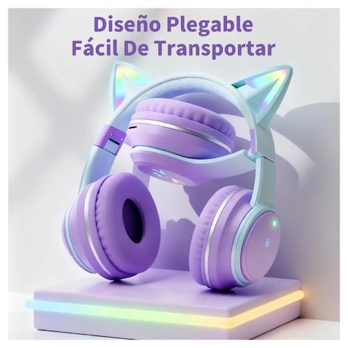 Audífonos Orejas De Gato Led Diadema Niños Azul
