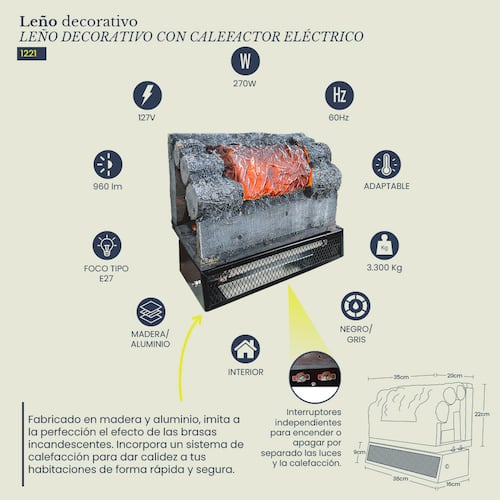Calefactor eléctrico Mil Luces LEÑO DECORATIVO