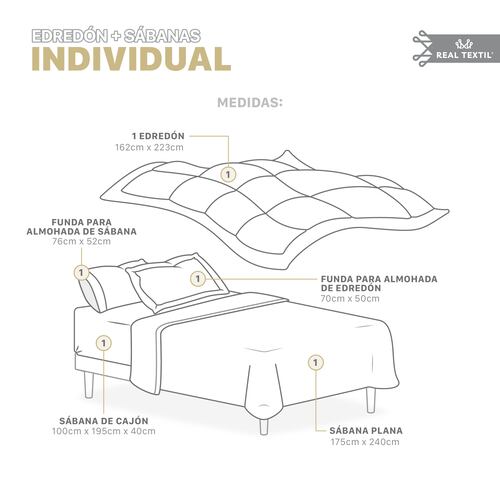 Set Edredón Individual con Fundas y Sábanas 5 Pzas (Blanco / Blanco ...